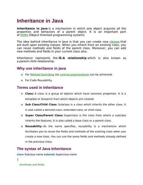 SOLUTION Inheritance In Java Complete Study Guide Studypool