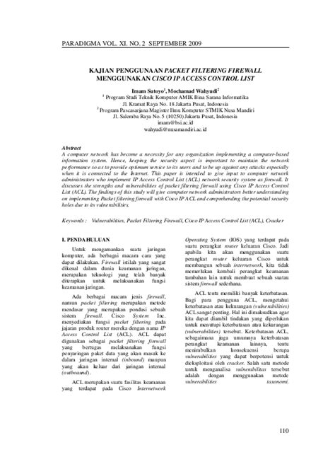 Pdf Kajian Penggunaan Packet Filtering Firewall Menggunakan Cisco Ip Access Control List