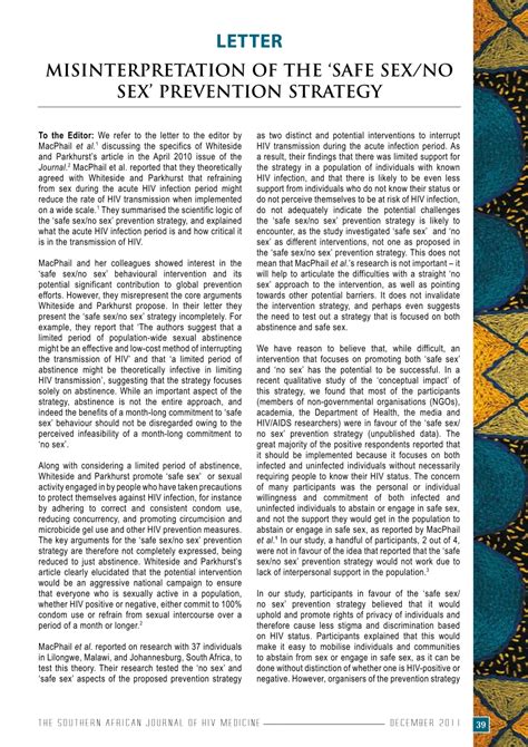 Pdf Misinterpretation Of The Safe Sex No Sex Prevention Strategy