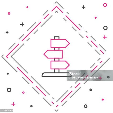 라인 도로 교통 표지판 흰색 배경에 격리된 표지판 아이콘입니다 포인터 기호입니다 격리 된 거리 정보 표지판 방향 기호입니다 다채로운 개요 개념 벡터 3차원 형태에 대한 스톡