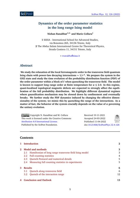 Pdf Dynamics Of The Order Parameter Statistics In The Long Range Ising Model