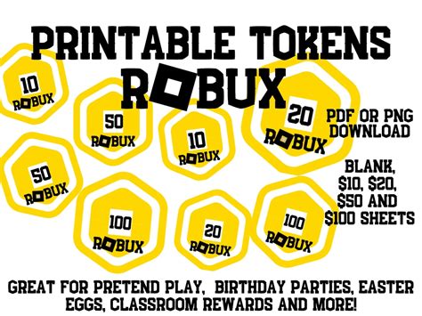 Roblox Printable Robux Coins Pretend Play Easter Egg Filler Robux