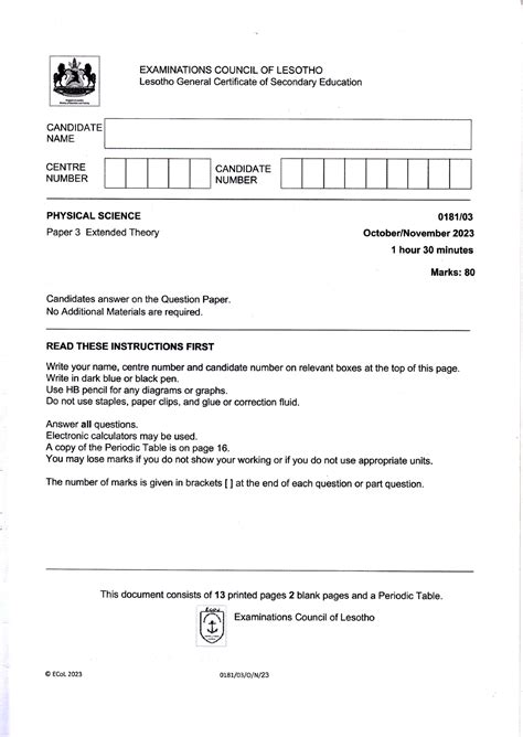P3 Lgsce Papers Examinations Council Of Lesotho Lesotho General