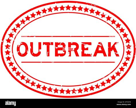 Grunge Red Outbreak Word Oval Rubber Seal Stamp On White Background