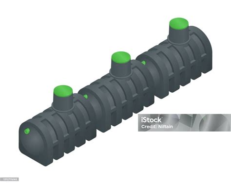 벡터 일러스트 플라스틱 정화조는 흰색 배경에 격리 평면 만화 스타일의 현실적인 폐수 탱크 아이콘 배수 탱크 지하 정화조 를위한 폐수 처리 탱크 관 튜브에 대한 스톡 벡터