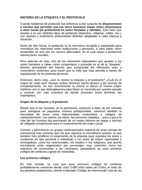 Historia De La Etiqueta Y El Protocolo Pdf Cuchillería Etiqueta