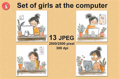 Set Of Girls At The Computer Graphic By TATiana Creative Fabrica