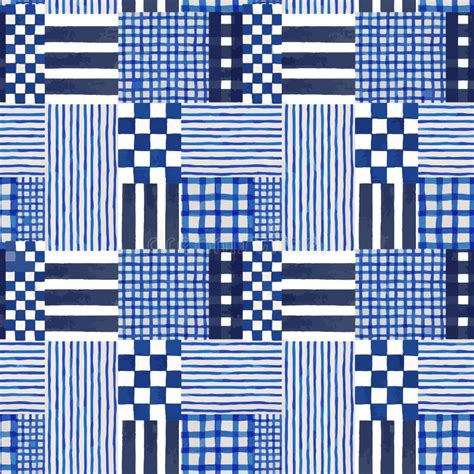 Beautiful Blue Watercolor Hand Drawn Seamless Pattern In Patchwork
