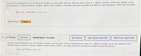 Solved Calculate The Left Riemann Sum For The Given Function