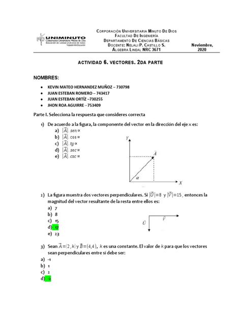 Actividad 6 Vectores Final Pdf Vector Euclidiano Enseñanza De Matemática