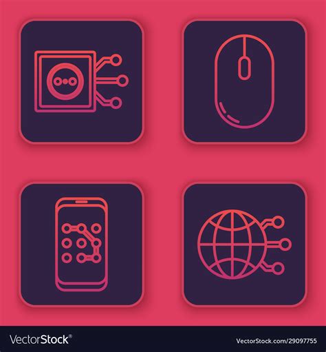 Set Line Remote Control Mobile And Graphic Vector Image