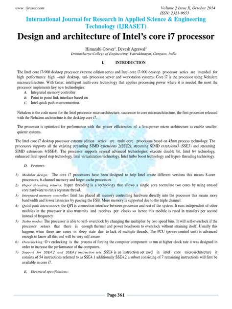 Design And Architecture Of Intels Core I7 Processor Pdf Multi Core Processor Electronic