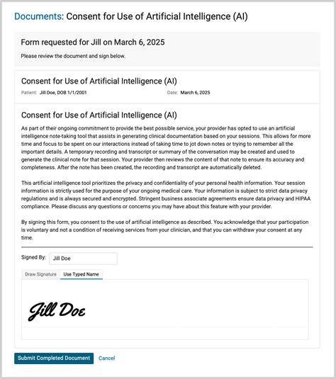 Consent For Use Of Artificial Intelligence Ai Portal Form Therapynotes