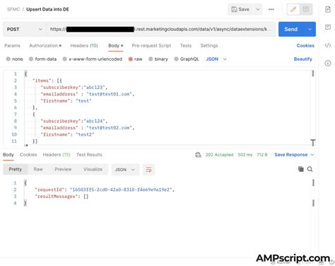 Upsert Data Into Data Extension Via Rest Api Ampscript