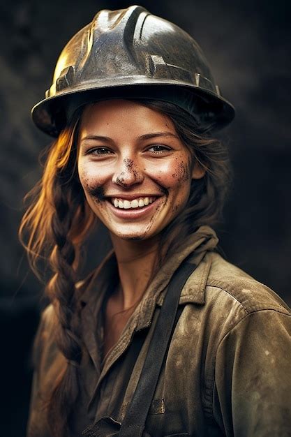 Premium Ai Image Woman Coal Mining Wokrer In Protective Helmet
