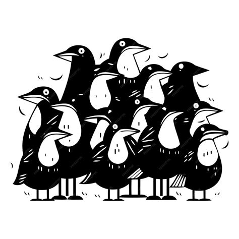 Des Oiseaux Noirs Et Orange De Dessin Animé Illustration Vectorielle D