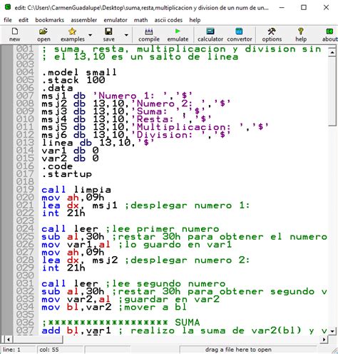 lenguajes de interfaz unidad no 1 suma resta multiplicación y