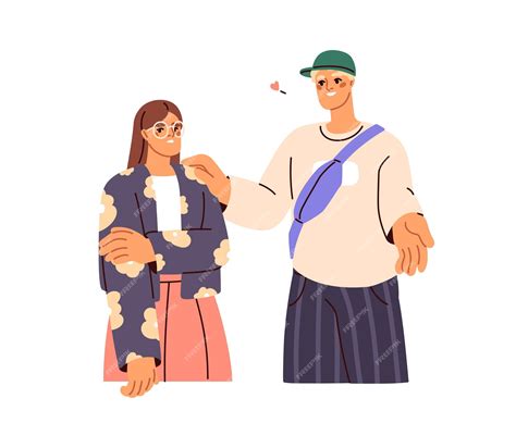 반환되지 않은 사랑 개념 남자가 당황한 여자에게 애정을 고백하는 어색한 불편한 의사소통 원치 않는 ⁇ 만적 인 관계 ⁇ 색 배경에 고립된 평평한 ⁇ 터 일러스트레이션