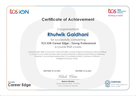Rhutwik Gaidhani On Linkedin Tcsioncareeredge Professionalgrowth