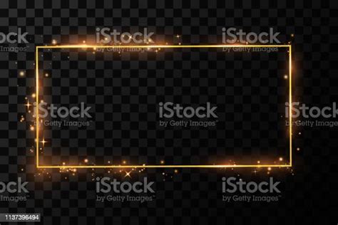 조명 효과와 벡터 황금 프레임입니다 빛나는 사각형 배너입니다 검은 투명 배경에 고립 벡터 일러스트 레이 션 Eps 10 10에 대한 스톡 벡터 아트 및 기타 이미지 Istock