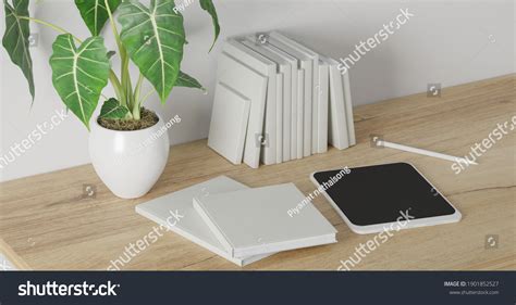 3d 렌더링 작업 책상흰색 배경 타블렛 스톡 일러스트 1901852527 Shutterstock