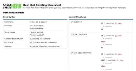 Dash Shell Scripting Cheatsheet Cheat Sheets Hero