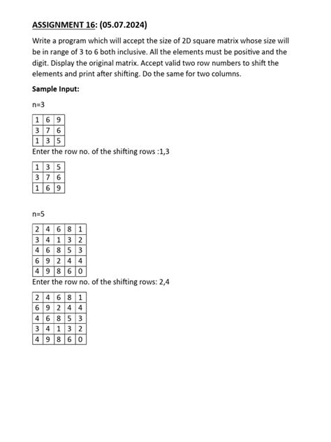 Assignment 16 Pdf Matrix Mathematics Algorithms And Data Structures
