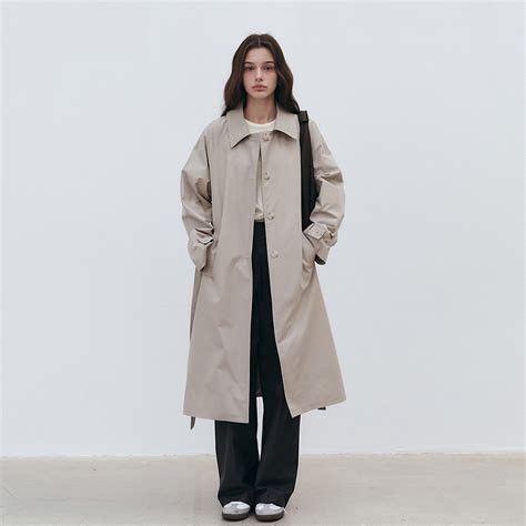 래글런 코튼 롱 트렌치 코트 그레이 Hago하고