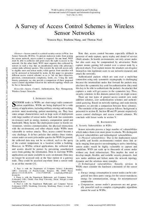 Pdf A Survey Of Access Control Schemes In Wireless Sensor Networks