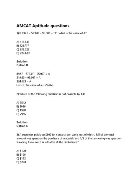 Amcat Aptitude Questions Download Free Pdf Business