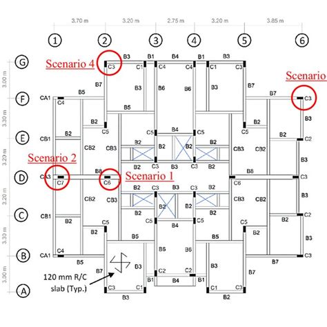 Typical Structural Framing Layout Plan And Column Removal Scenarios