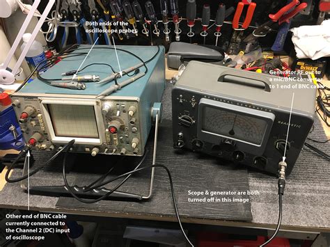 correct connection setup fr signal generator to oscilloscope all