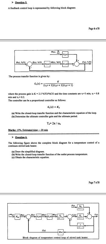 Question 5 A Feedback Control Loop Is Represented By Following Block