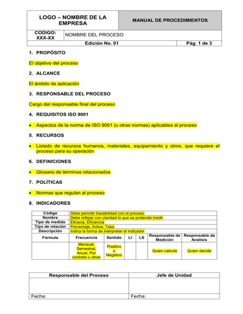 Manual De Procedimientos Guía Para La Gestión De Procesos
