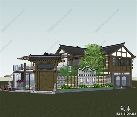 新中式特色民宿su模型下载【id1121064293】知末su模型网