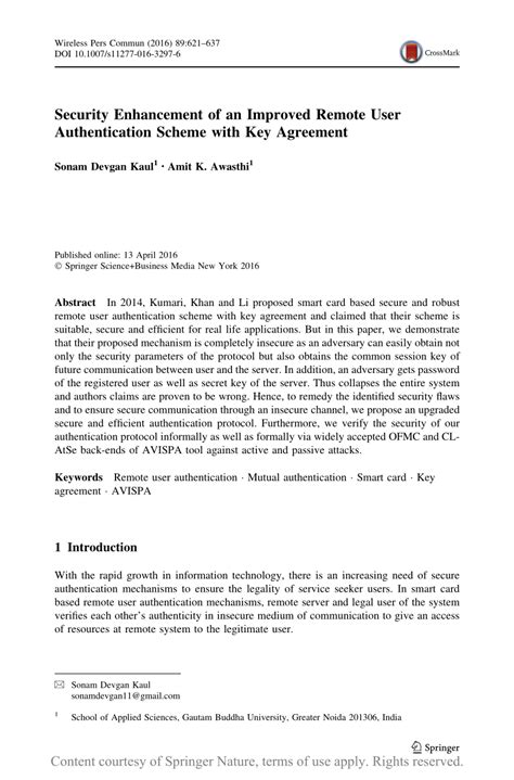 Security Enhancement Of An Improved Remote User Authentication Scheme With Key Agreement