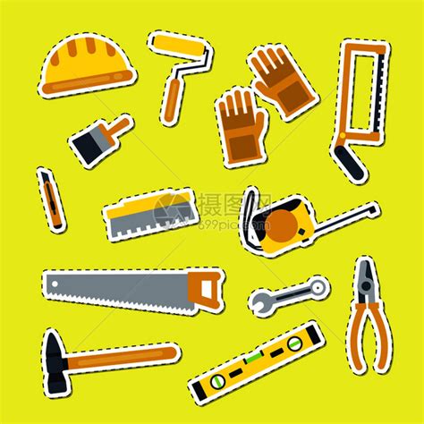 黄图平板建筑工具元素贴纸插画图片下载 正版图片302361526 摄图网