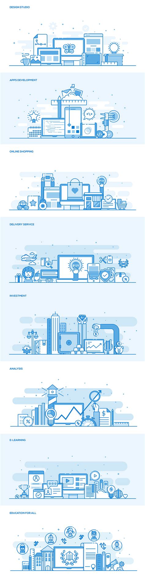 Set Of Flat Line Color Headers On Behance