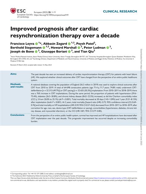 Pdf Improved Prognosis After Cardiac Resynchronization Therapy Over A Decade