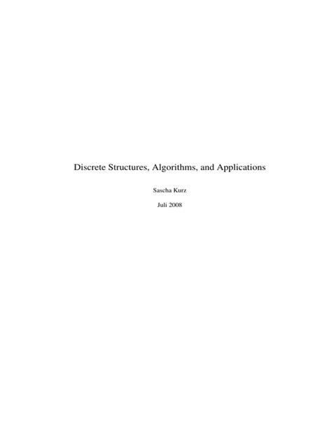 Discrete Structures Algorithms And Applications