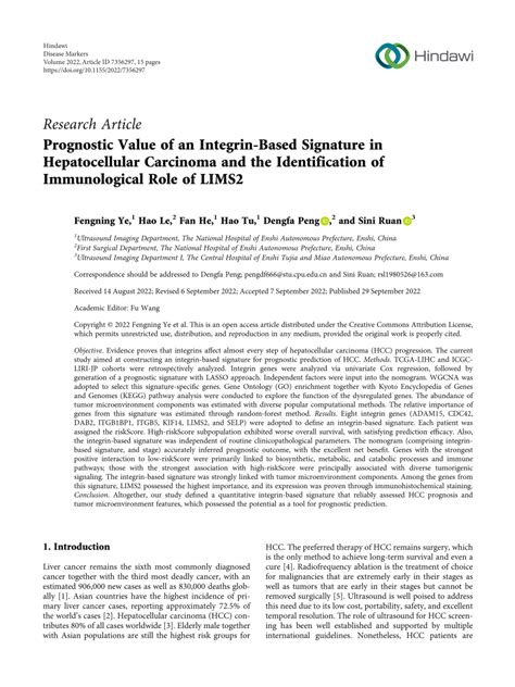 Pdf Prognostic Value Of An Integrin Based Signature In Hepatocellular Carcinoma And The