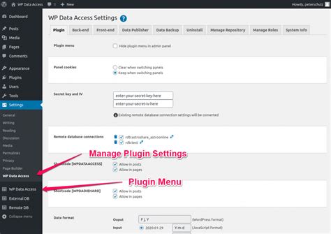 WP Data Access Plugin Menu Click To Enlarge WP Data Access
