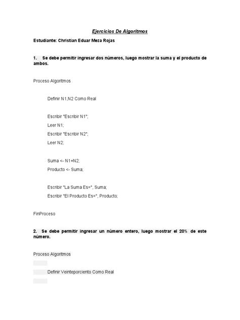 Ejercicios De Algoritmos Semana 3 Utp Pdf Algoritmos Matemáticas