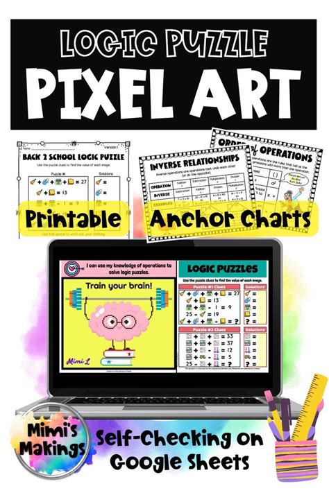 3rd 4th 5th Math Logic Puzzle Pixel Art Back To School Theme Math