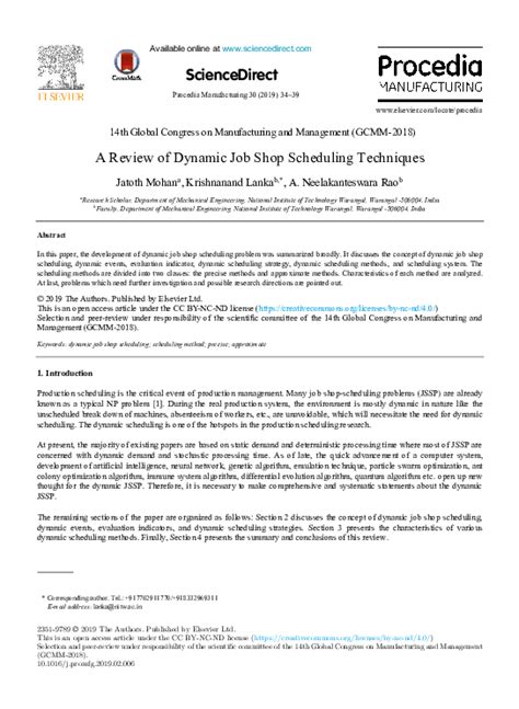 Pdf A Review Of Dynamic Job Shop Scheduling Techniques