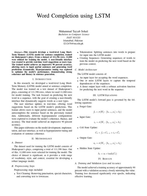 Report Word Completion Using Lstm Pdf Computational Neuroscience Computing
