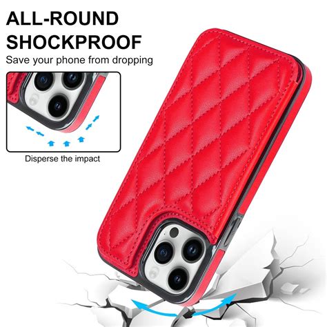 For Iphone 13 Pro Max Double Buckle Rhombic Pu Leather Phone Case Red