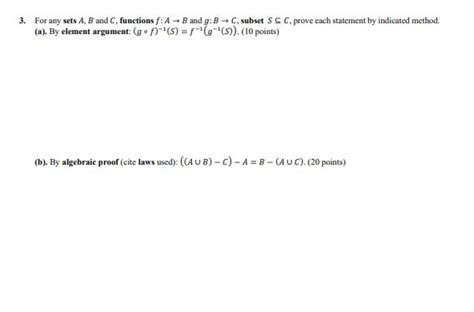 Solved For Any Sets A B And C Functions F AB And G BC Chegg