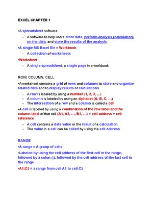 Excel Chapter EXCEL CHAPTER A Spreadsheet Software A Software To Help Users Store Data