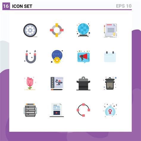 16 User Interface Flat Color Pack Of Modern Signs And Symbols Of Science Education Globe Paper